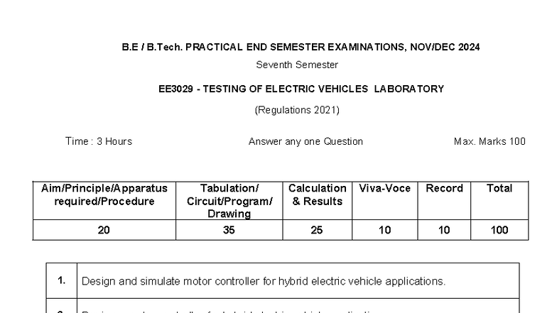 EE3029 TEV - Practical End Semester Exam Questions 2024 - Studocu