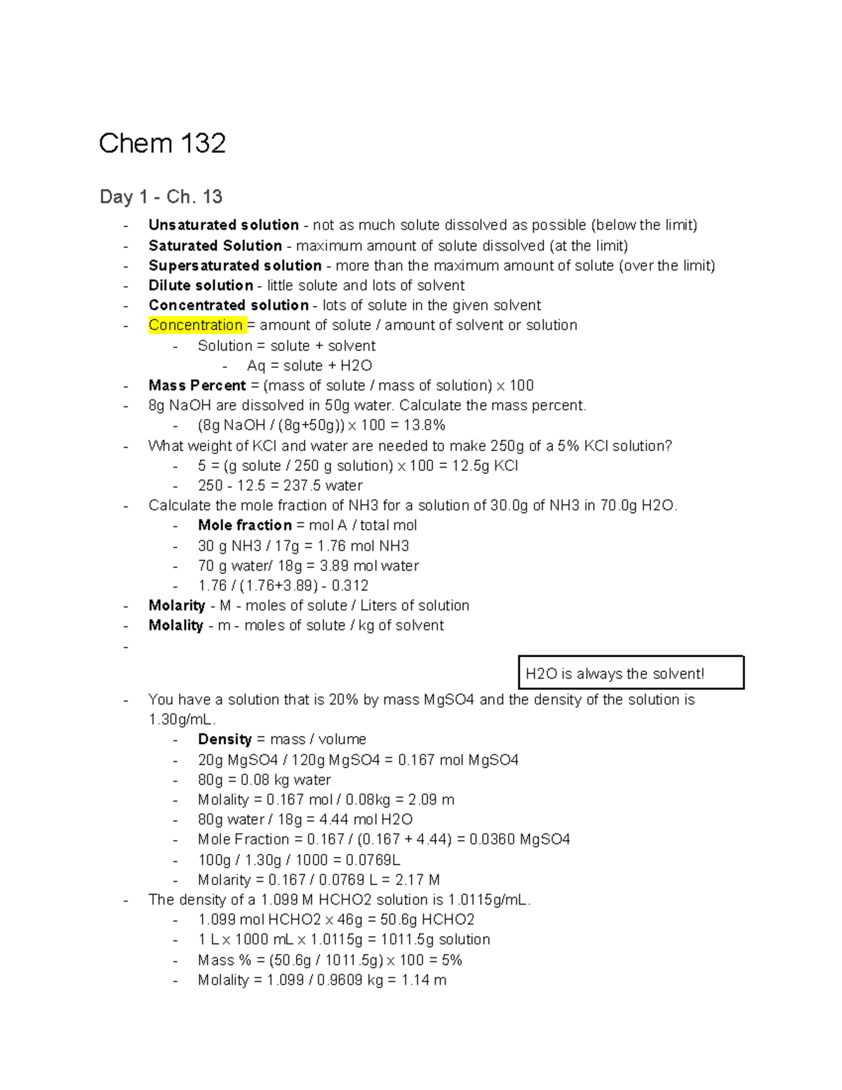 Chem 132 Lecture Notes: Chapters 13 & 14 Overview - Studocu