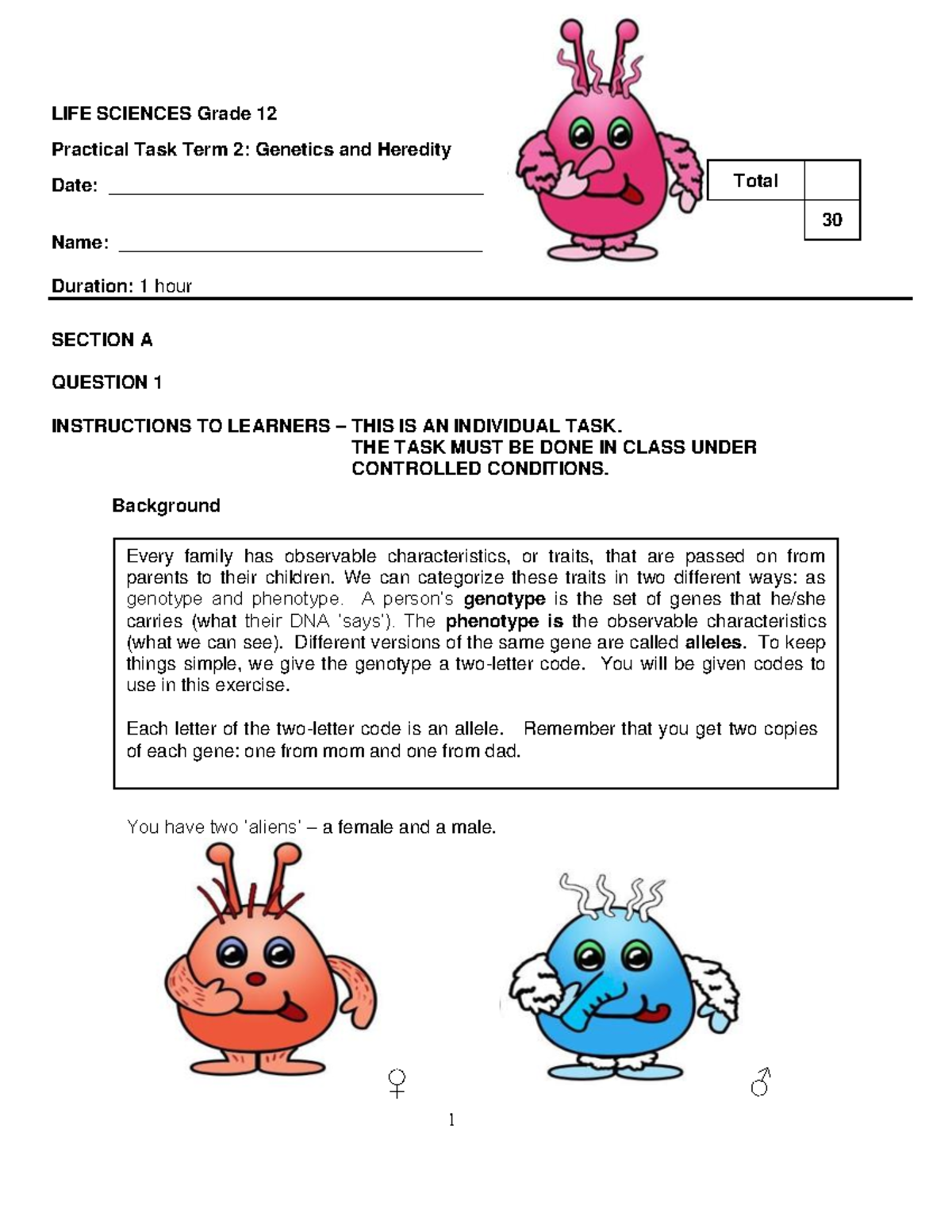 Genetics and Heredity Practical Task 2021 - Gr. 12 Life Sciences Term 2 ...