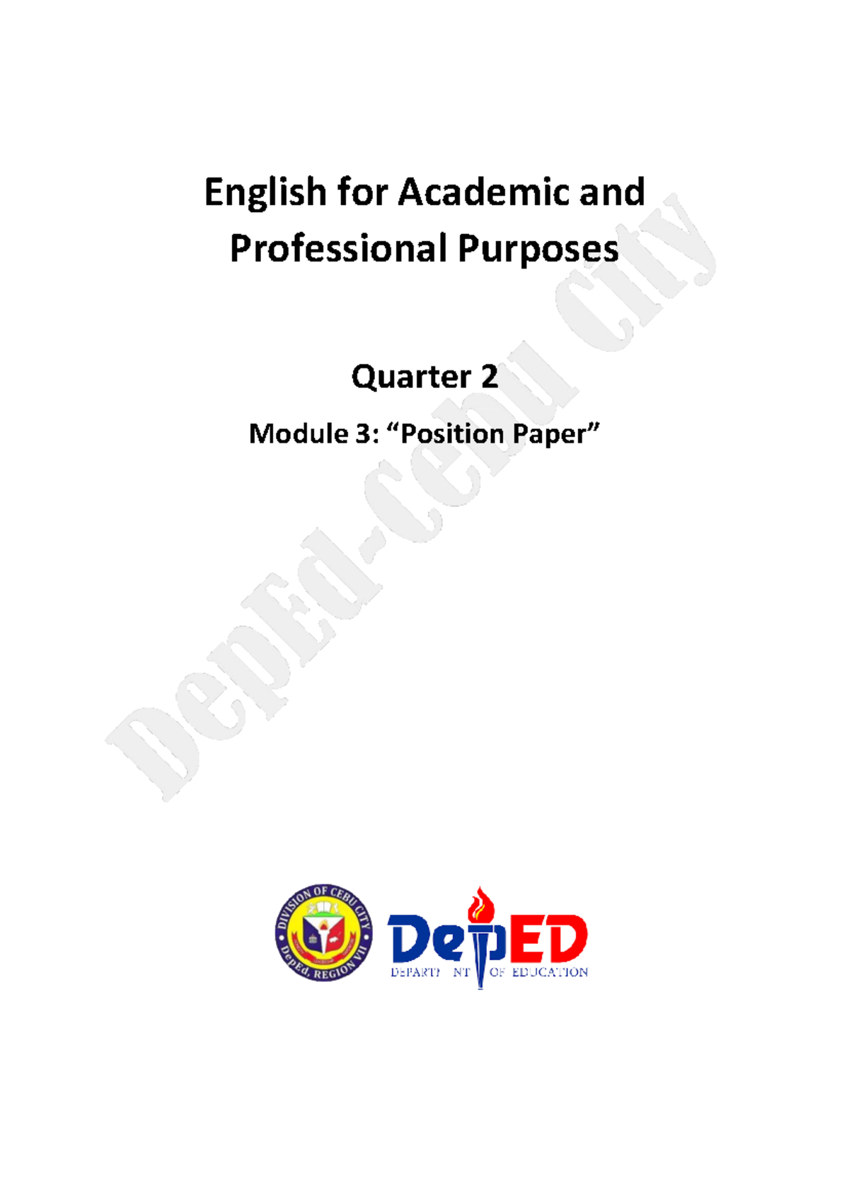 EAPP Q2 Module 3: Writing a Position Paper Guide - Studocu