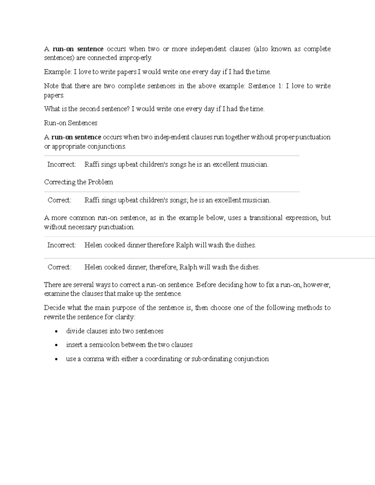 ELP 1: Understanding and Correcting Run-On Sentences - Studocu