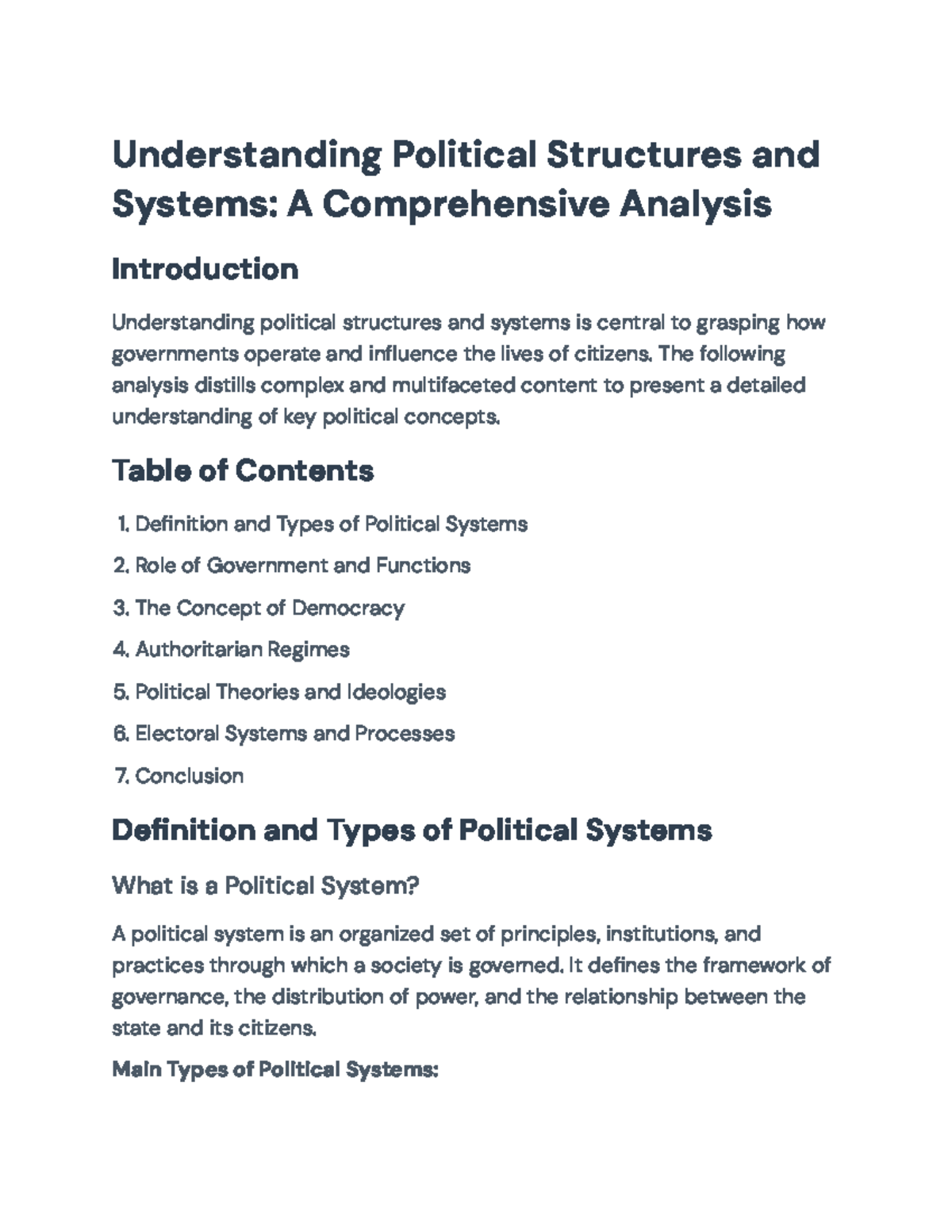 Political Structures and Systems: A Comprehensive Analysis in POLS 101 ...