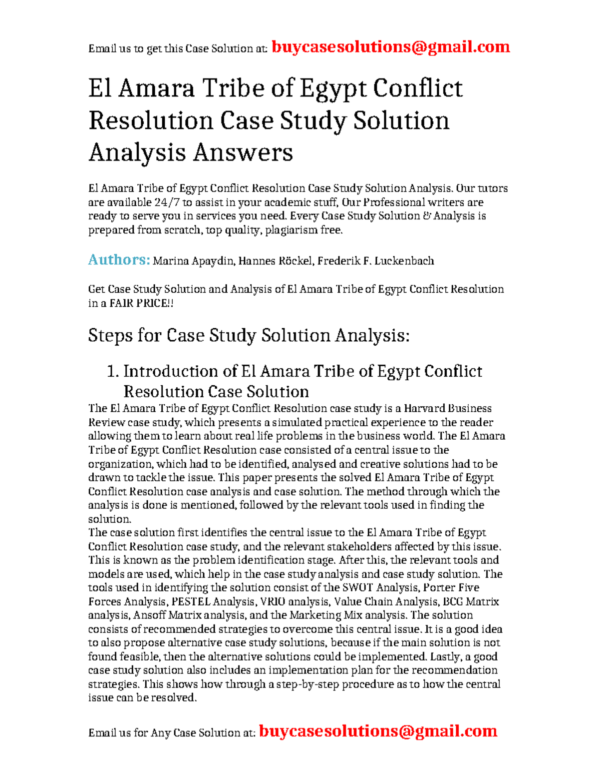 El Amara Tribe of Egypt Conflict Resolution Case Study Analysis - Studocu