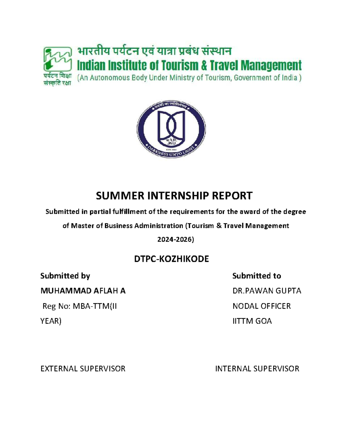MBA Summer Internship Report at DTPC Kozhikode - Studocu