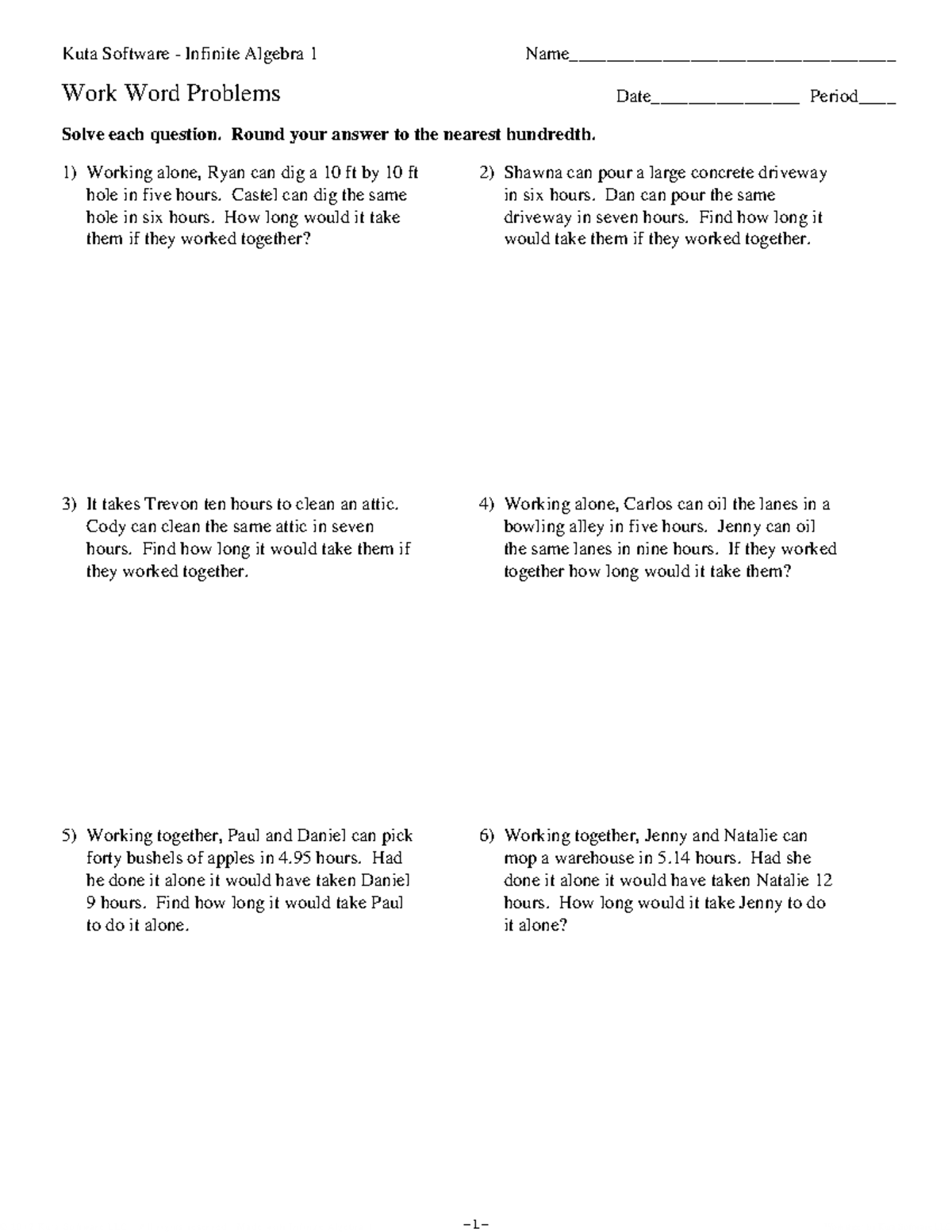 Work Word Problems - ©y J 2 u 0 X 1 q 21 TKOugtaa 7 bS 1 owfqt 9 wtacrfec fLmL 4 Ce g XAclklz ...