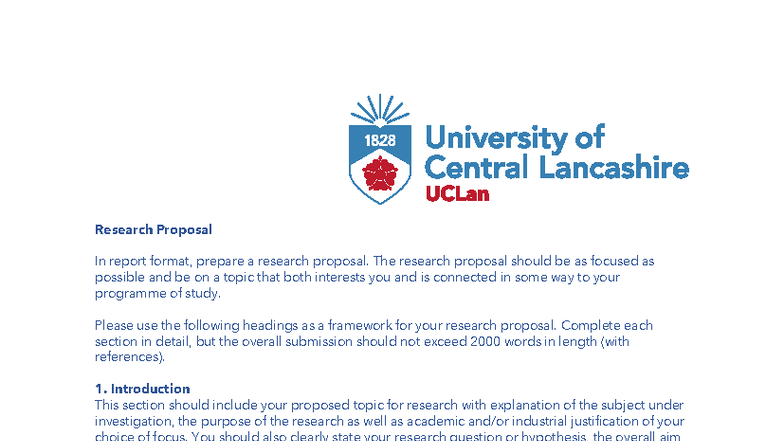 MRes Research Proposal Guidelines (UCLAN) - Studocu