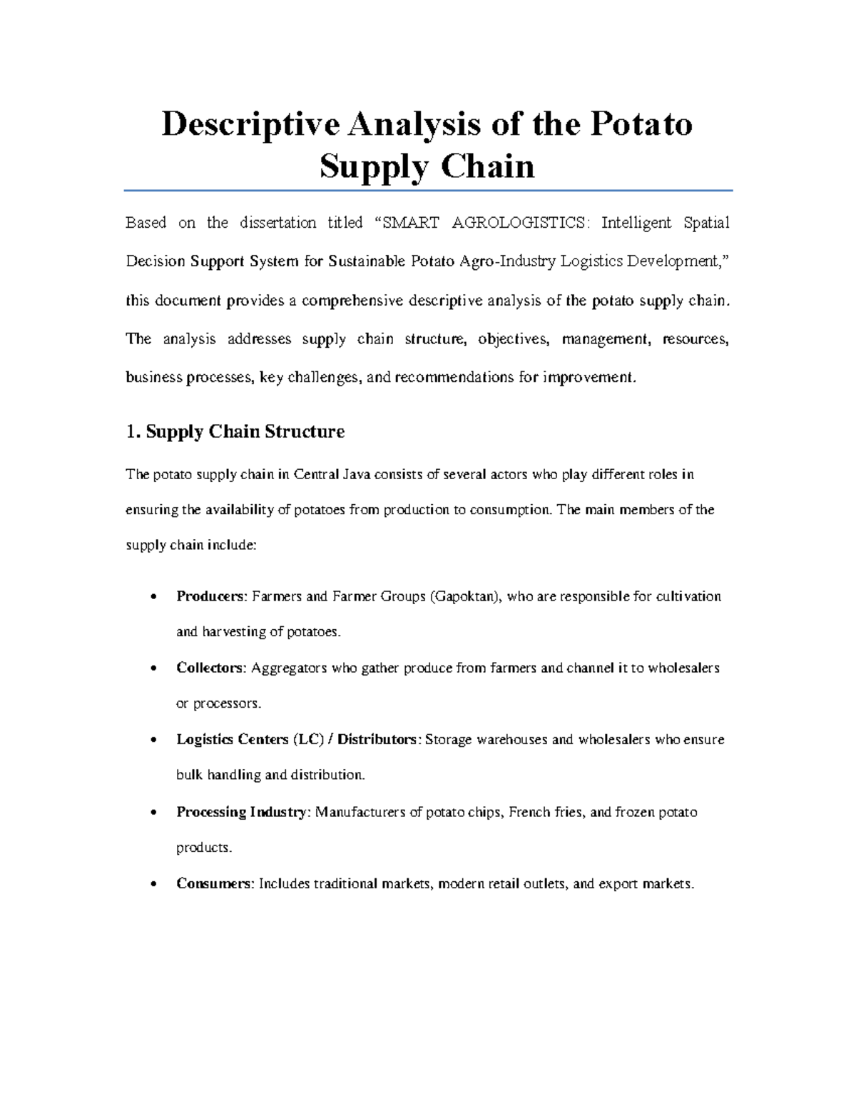 Potato Supply Chain Analysis: Insights from AGROLOGISTICS Dissertation ...