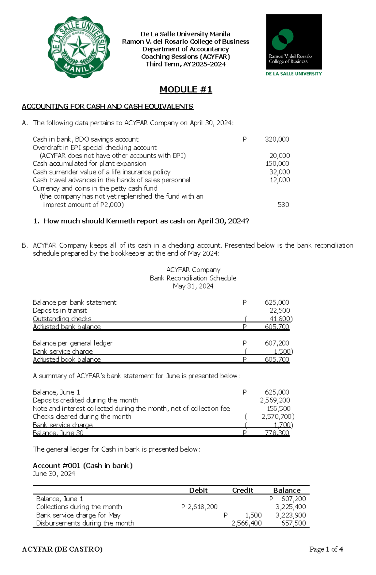 Module 1: Accounting for Cash & Receivables (ACYFAR) - Studocu