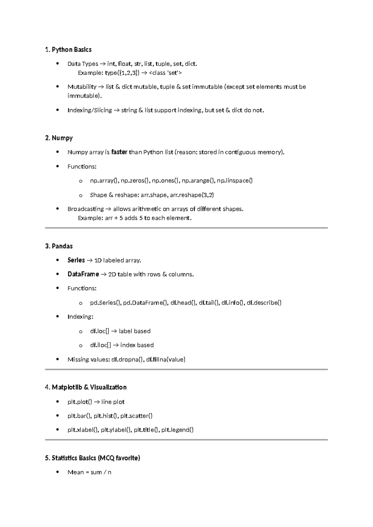 Python Basics: Data Types, Numpy, Pandas, and More (CS101) - Studocu