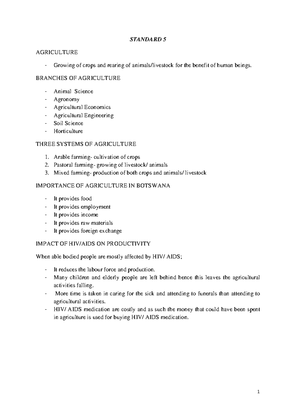 Study Materials for STANDARD 5 Agriculture Insights and Practices - Studocu
