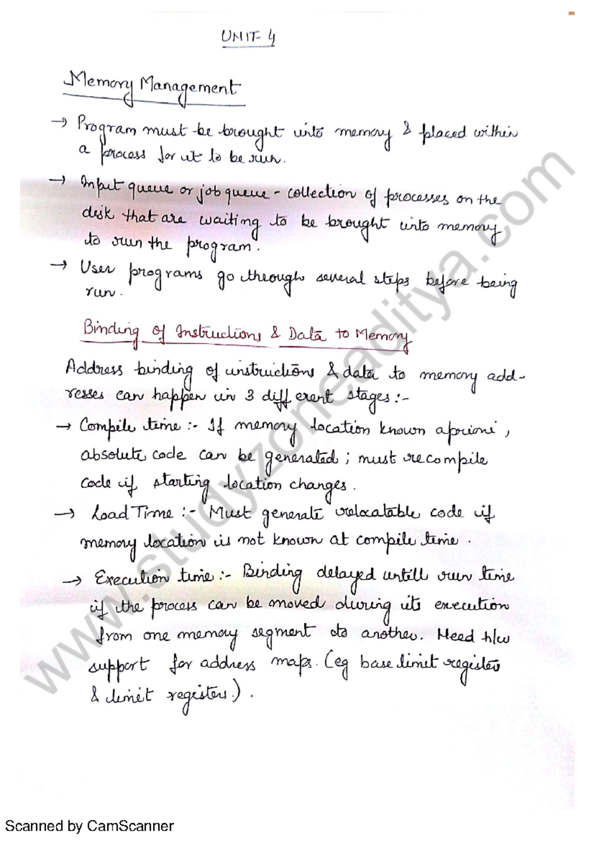 Operating System Memory Management Notes (Unit 75-87) - Studocu