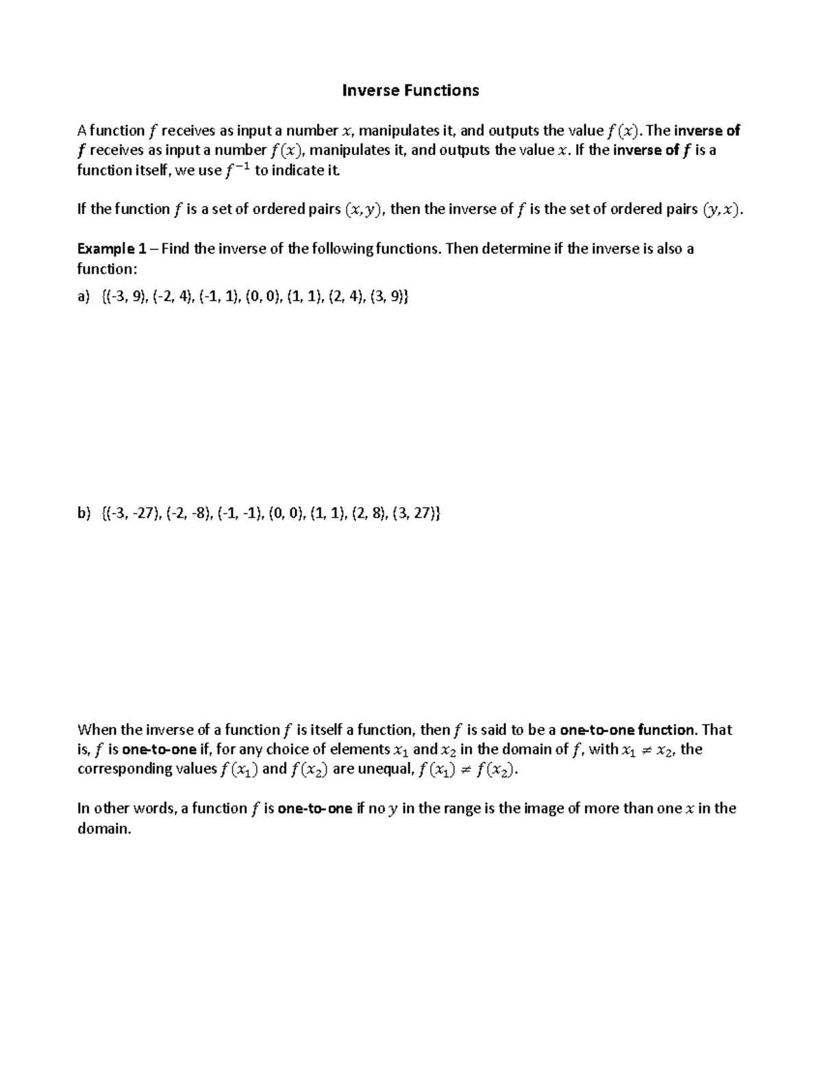Inverse Functions and Their Relationships (Math 101) - Studocu