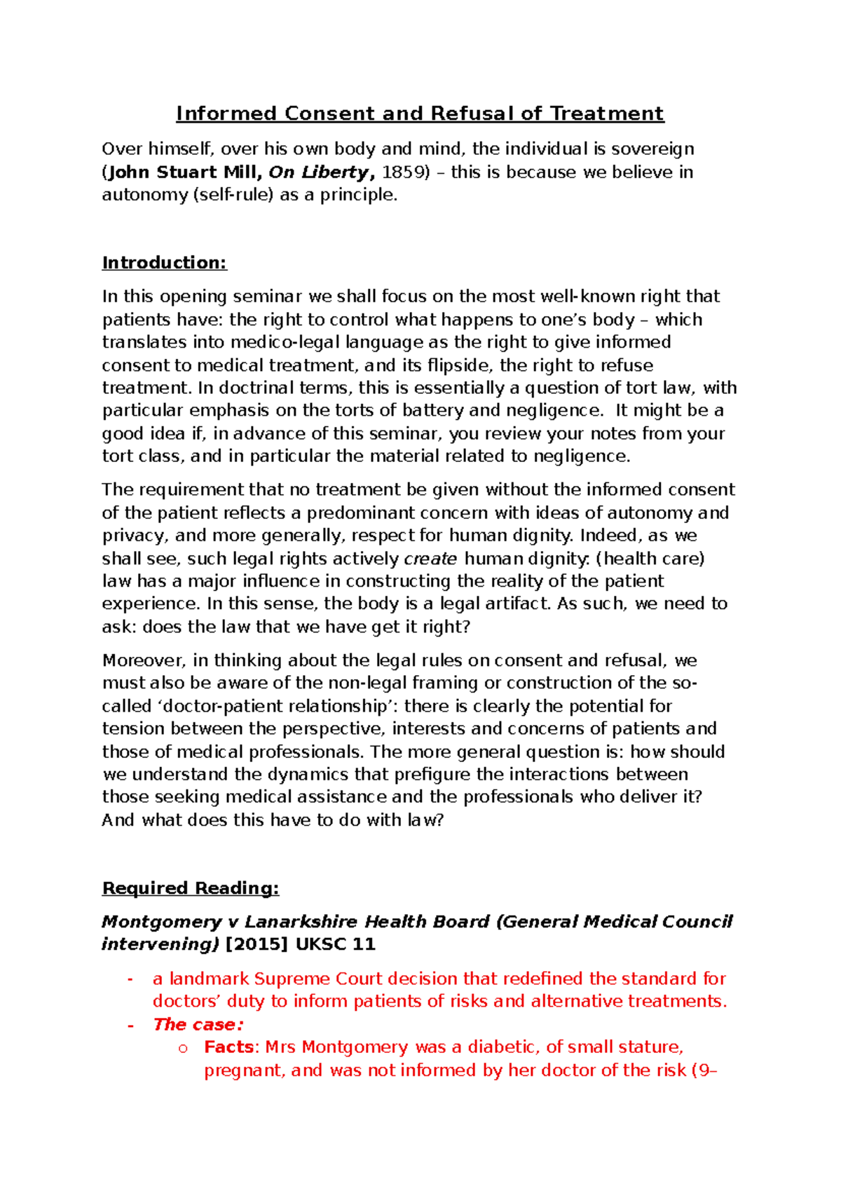Informed Consent and Refusal of Treatment: A Legal Perspective (LAW 101 ...