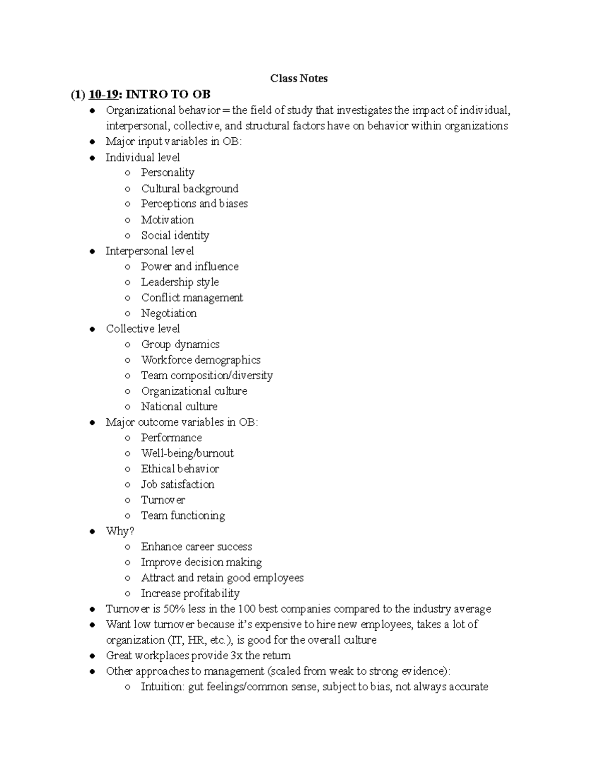 BUS 1400 Final Exam Study Notes: Key Concepts in Organizational ...