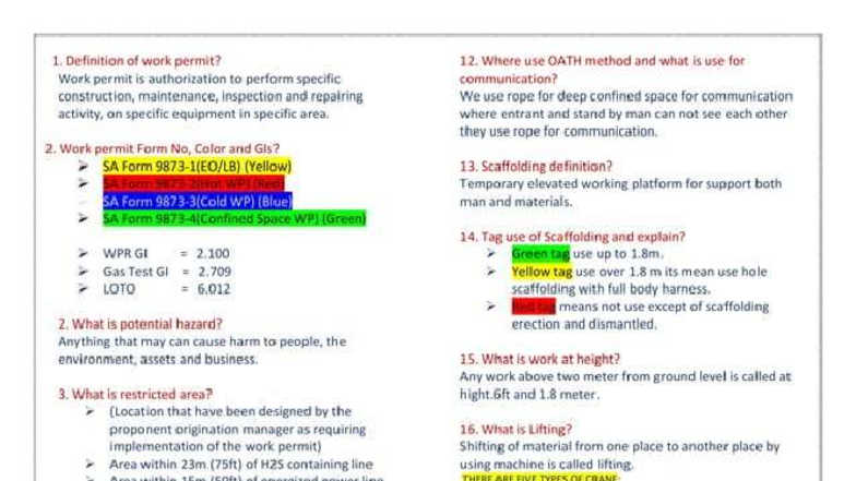 Work Permit Safety Guidelines and Definitions (SA Form) - Studocu