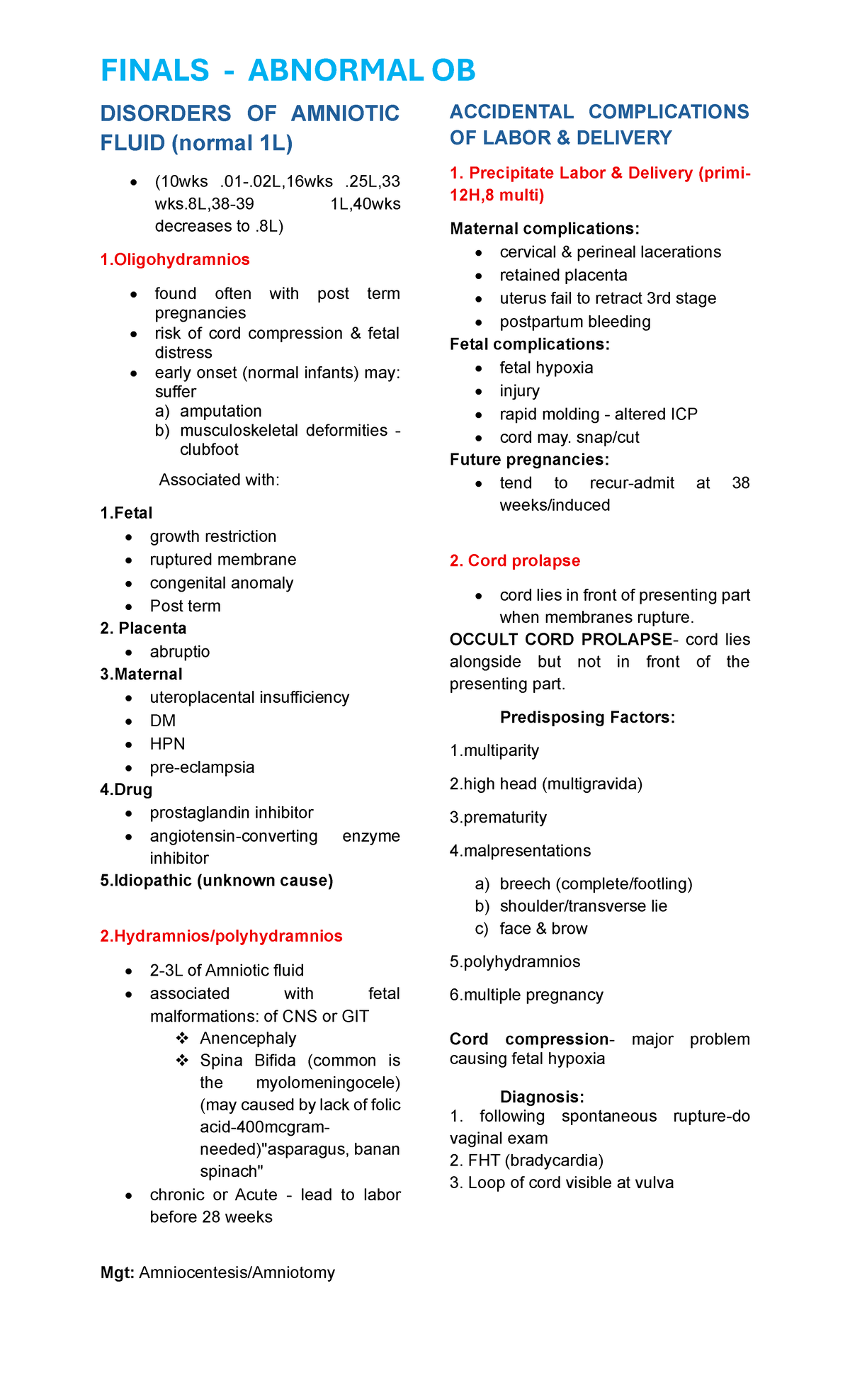 Lesson 7-8 Finals: Abnormal Obstetrics Overview and Management - Studocu