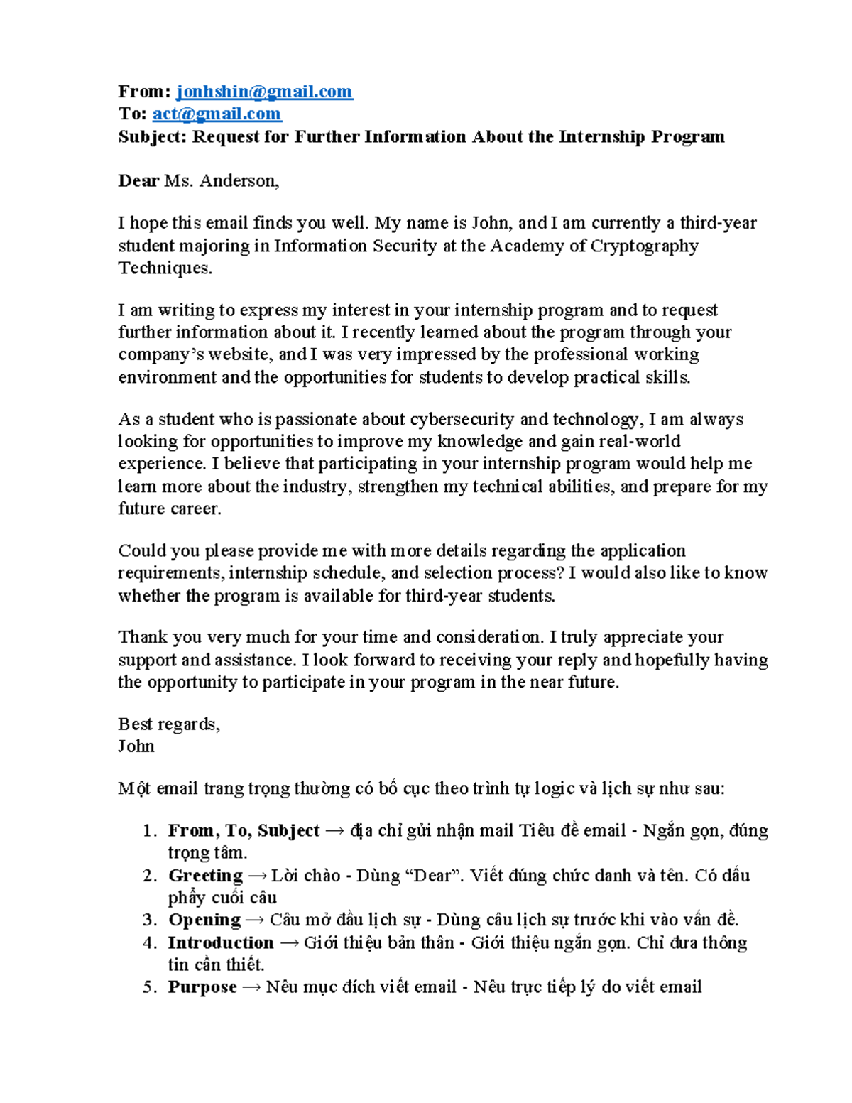 Request for Info on Internship Program - Info Sec Major - Studocu