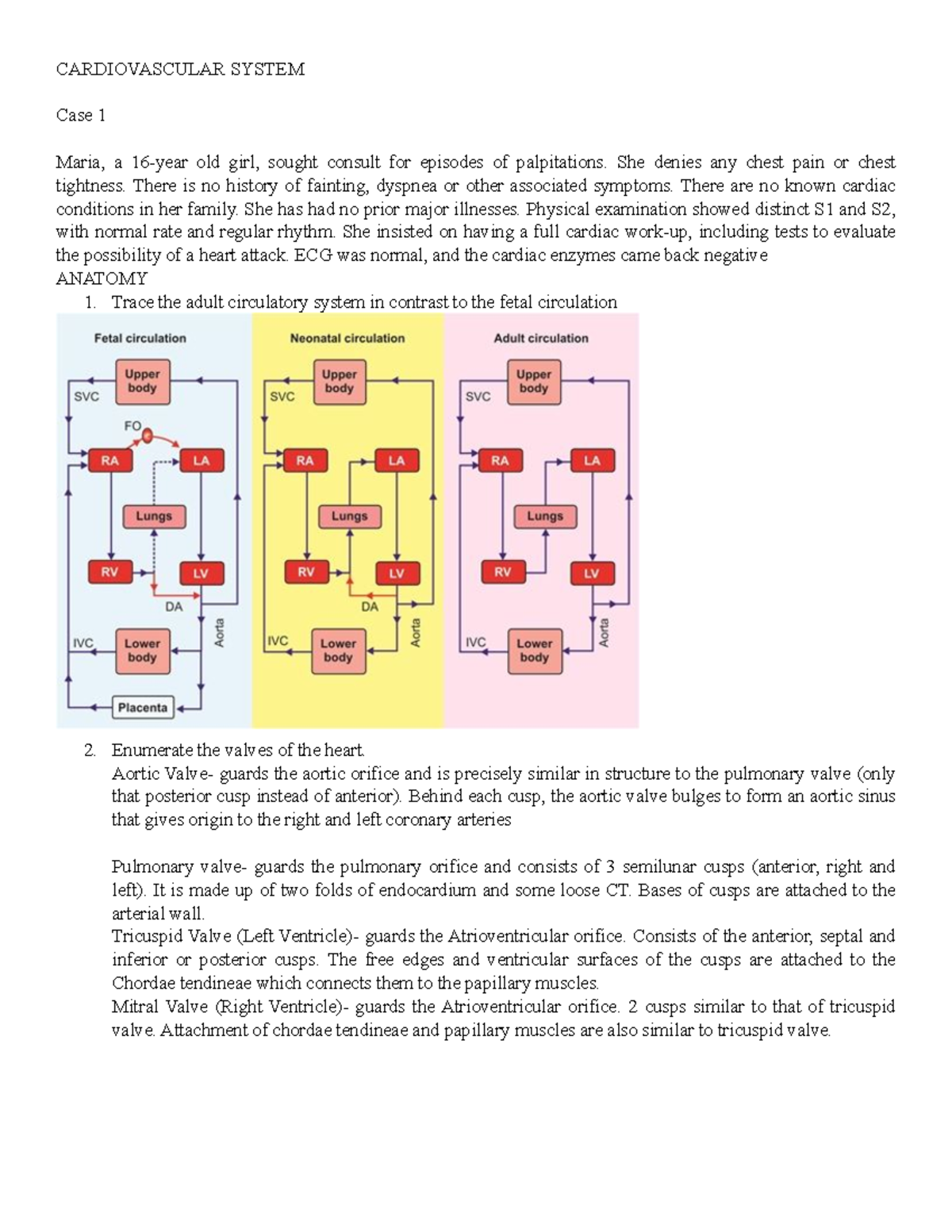 Circulatory System-Case Study(Updated) - CARDIOVASCULAR SYSTEM Case 1 ...