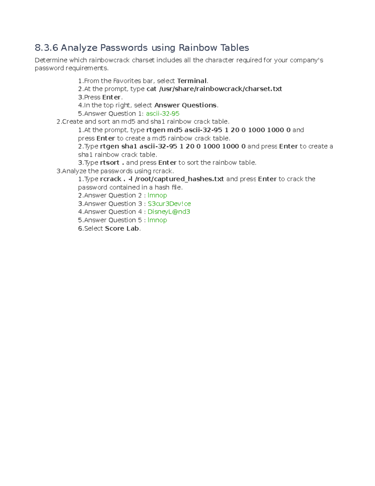 8.3.6 Analyze Passwords using Rainbow Tables - 8.3 Analyze Passwords ...