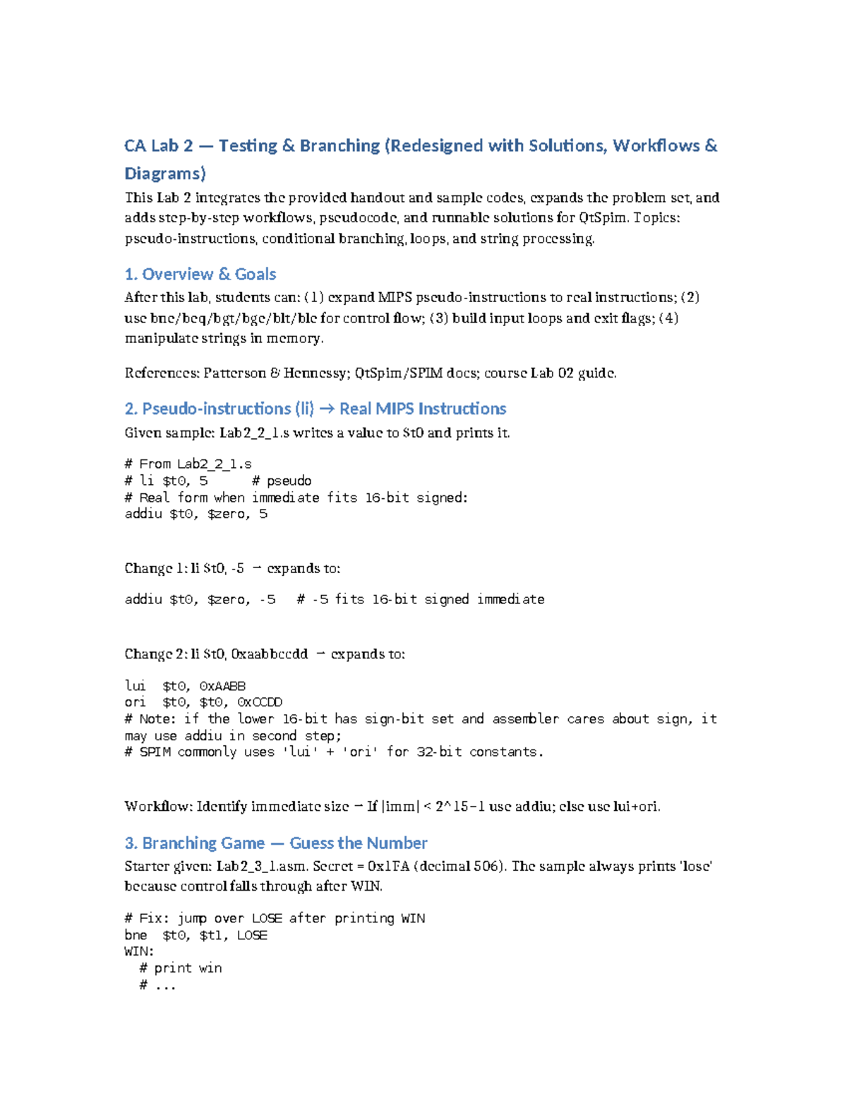 CA Lab 2: Enhanced Branching Techniques with Solutions and Workflows ...