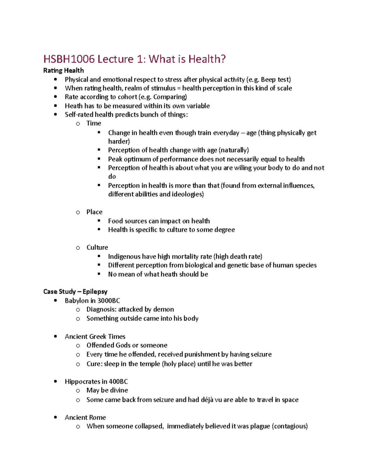HSBH1006 Lecture 1 - What is Health - Foundations of Health Science ...