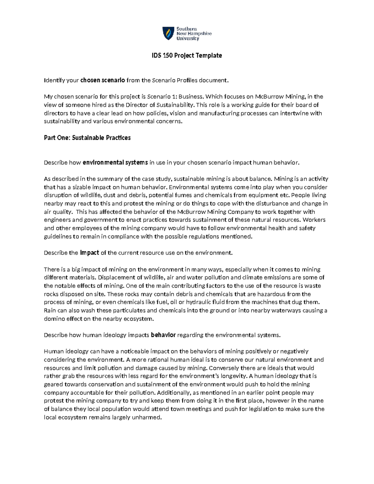 IDS 150 Project Template: Sustainable Practices in Mining - Studocu