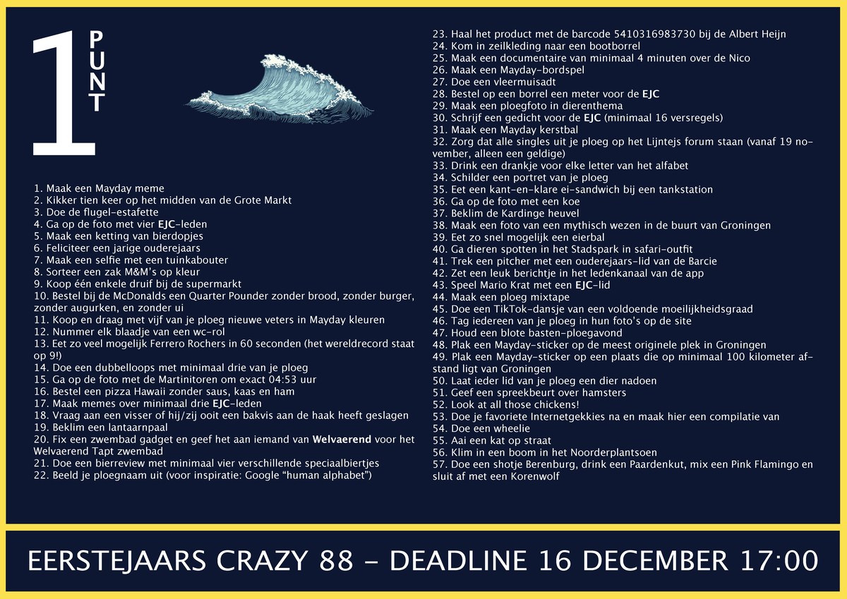 EERSTEJAARS CRAZY 88 OPDRACHTEN – DEADLINE 16 DECEMBER 17 - Studeersnel