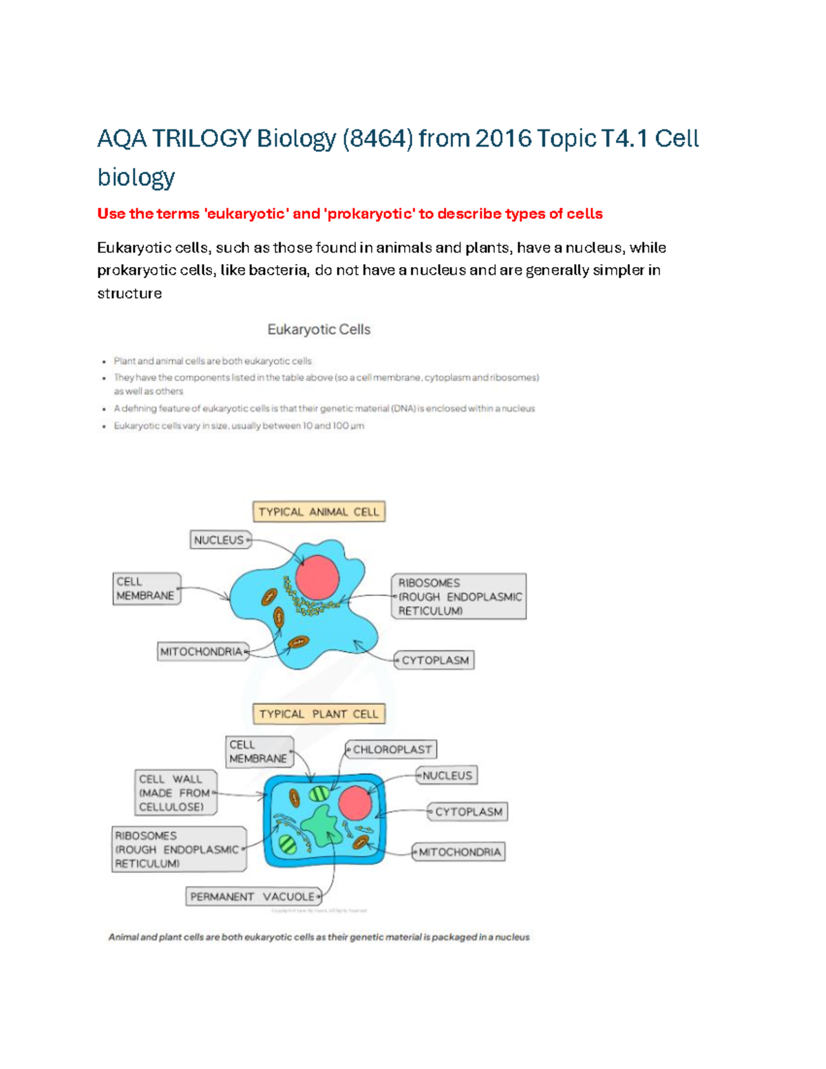 AQA TRILOGY Biology (8464) T4.1 Cell Biology Study Guide and Checklist - Studocu