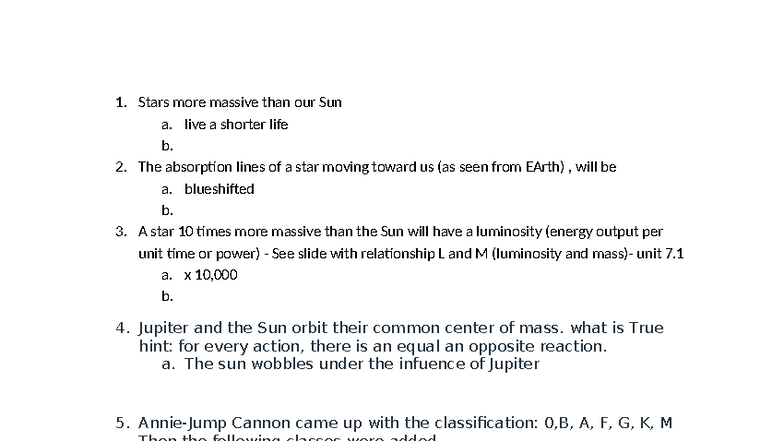 Stellar Classification and Evolution Notes for AST 101 - Studocu