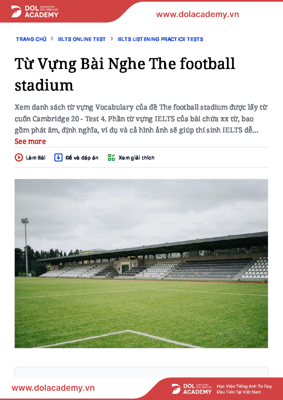 IELTS Listening Practice: Vocabulary for The Football Stadium - Studocu