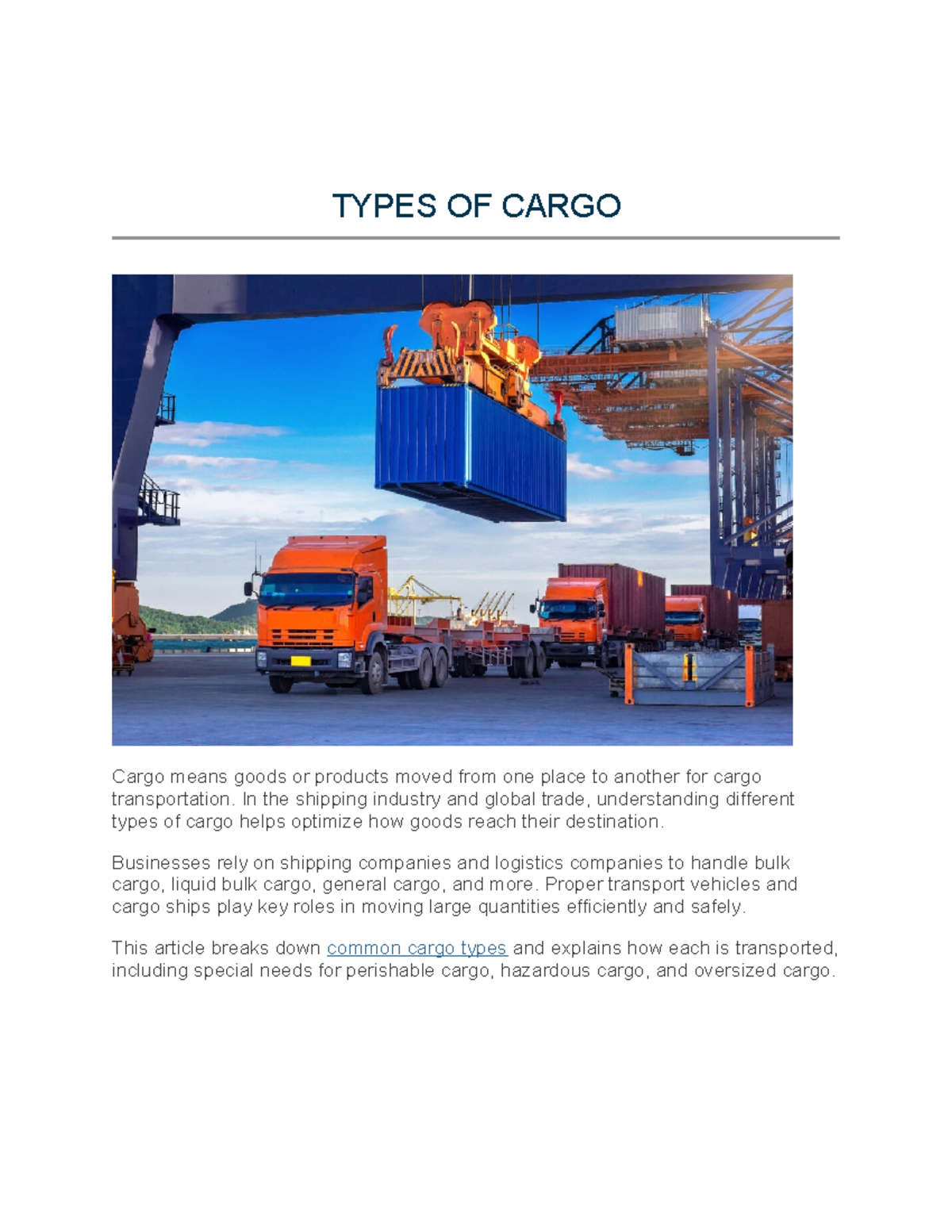 Types of Cargo: Understanding Transportation and Logistics - Studocu
