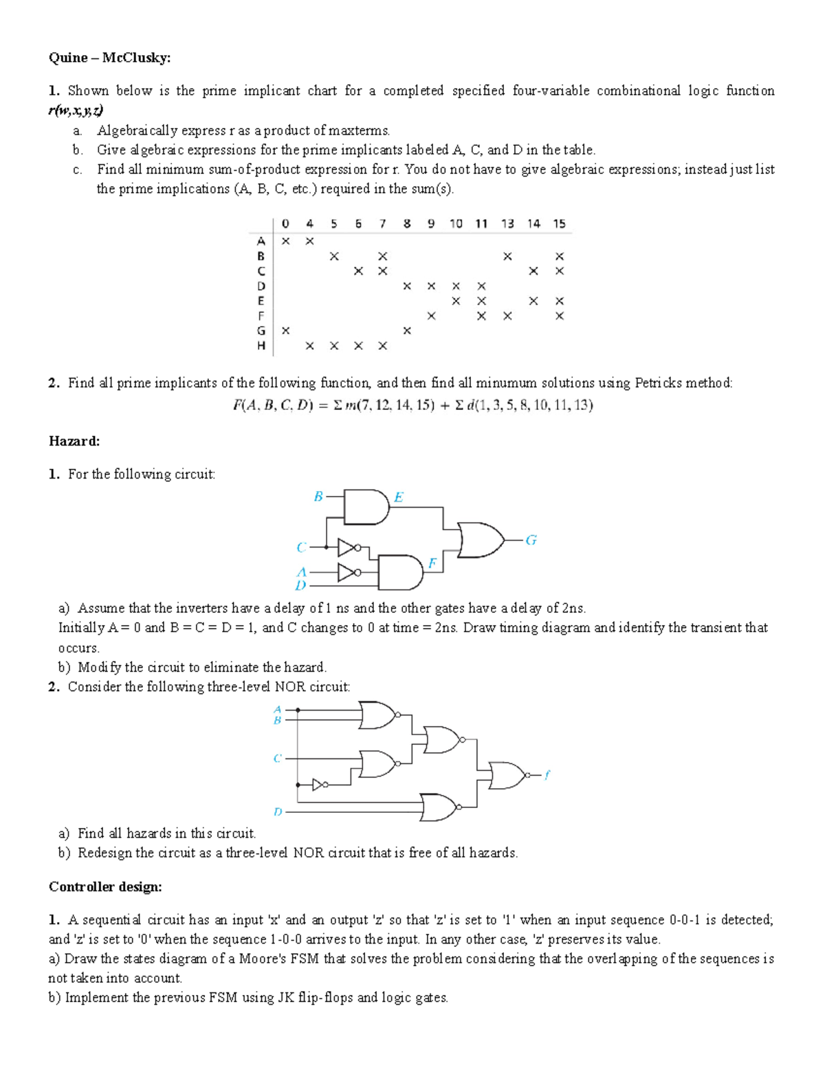 Digital Systems Assignments: Quine-McClusky & Circuit Hazards Analysis ...