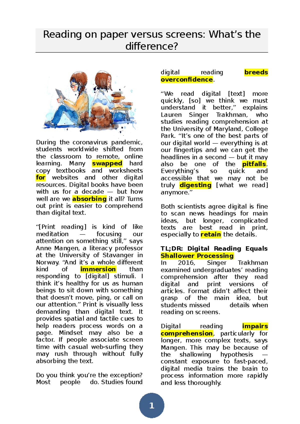 27. Reading on Paper vs. Screens: Comprehension Insights - Studocu