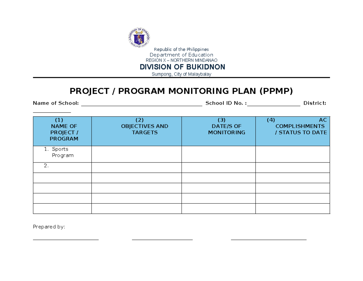 Project Program Monitoring Plan - Republic of the Philippines ...