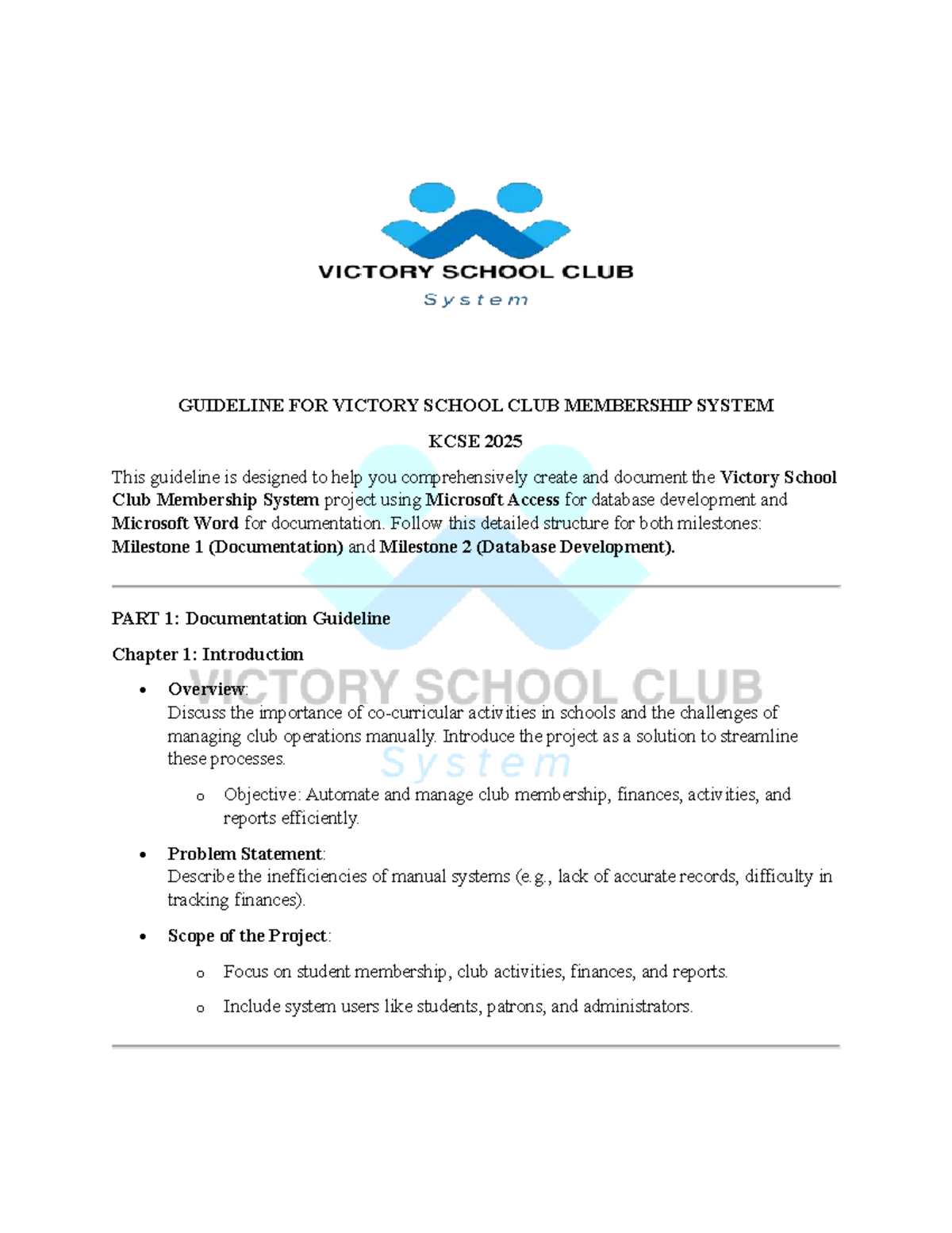 Student Guideline for Victory School Club Membership System - Milestone ...