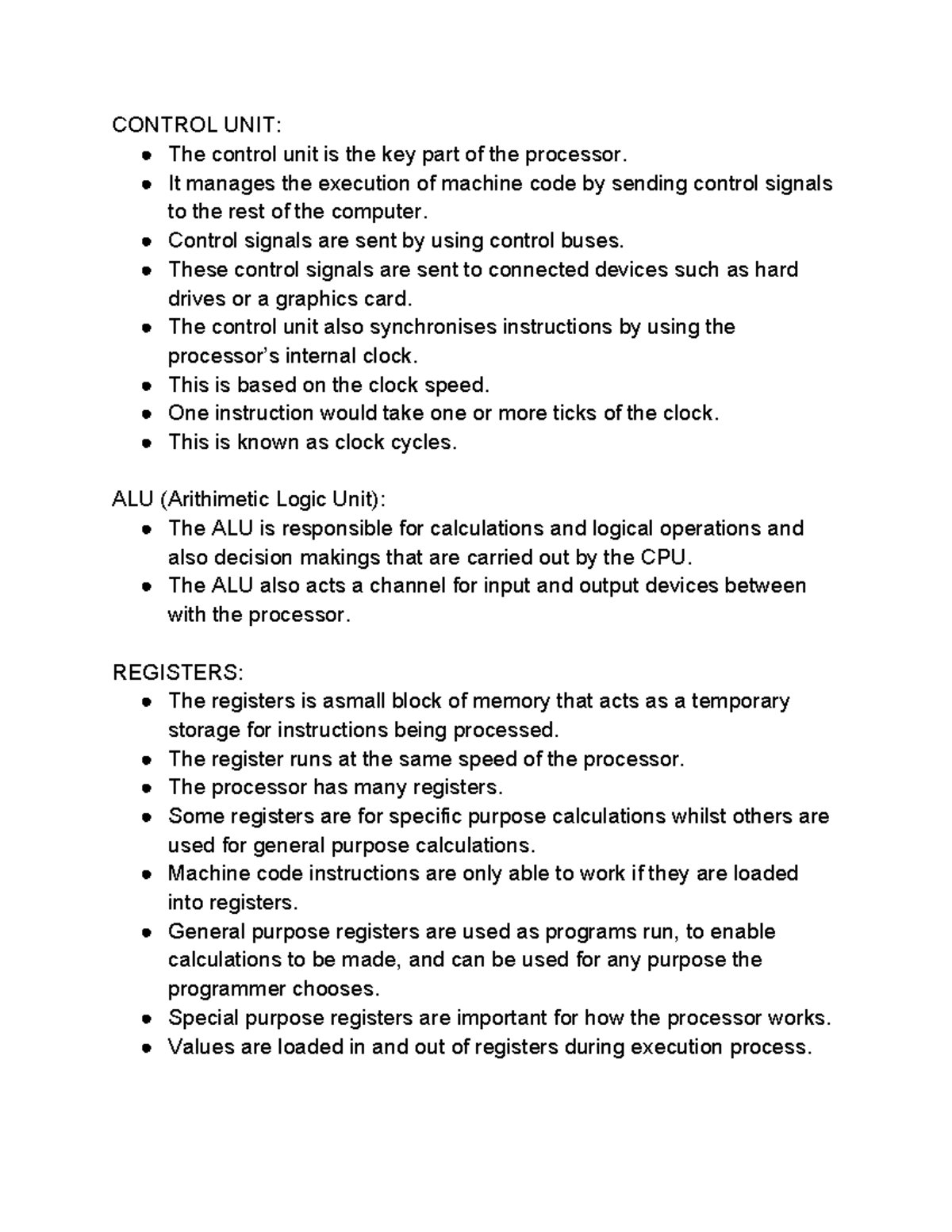 Components of a CPU - Revision Notes for Computer Science A Level Unit ...