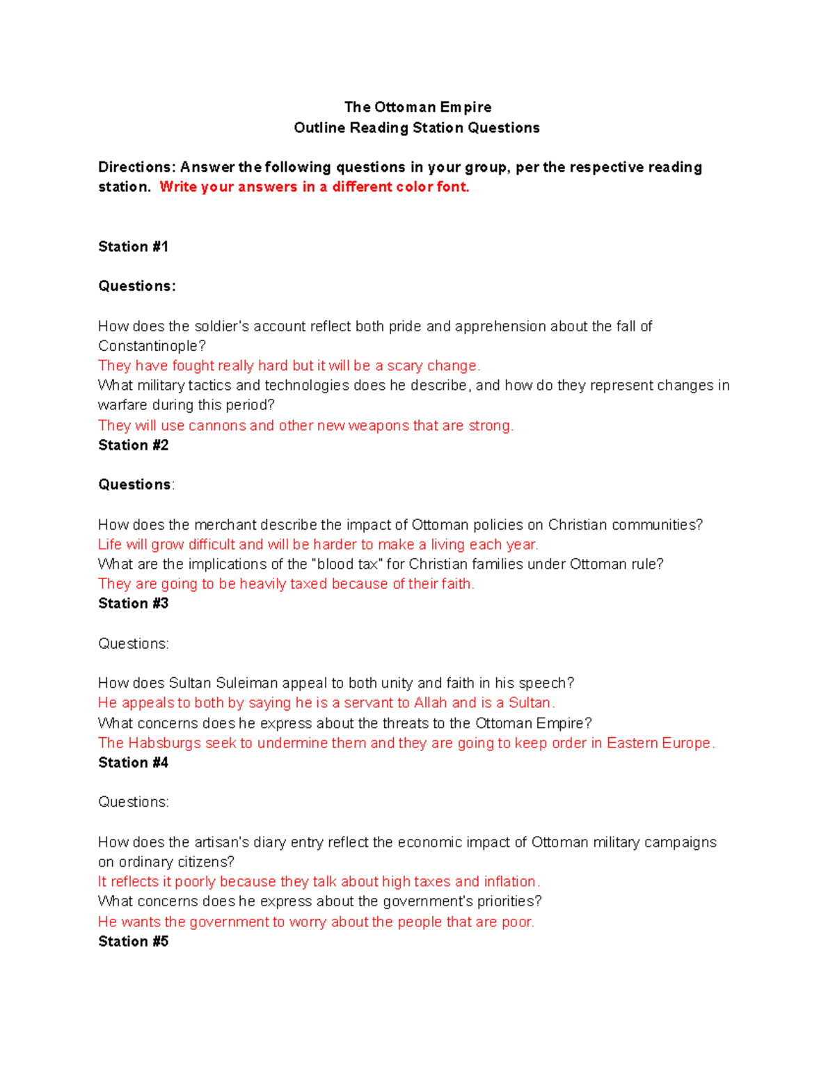 Ottoman Empire Reading Station Questions Outline - Studocu