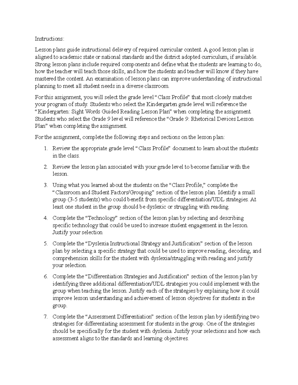 SPD-208 Lesson Plan Guidance for Differentiating Instruction (Week 5 ...