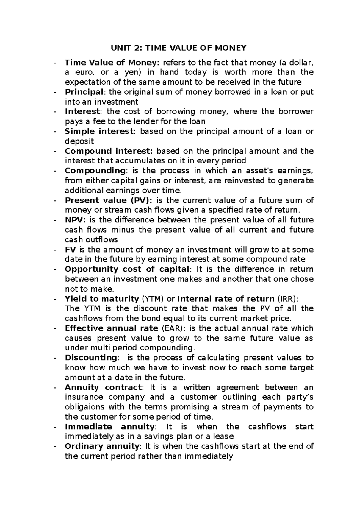 UNIT 2: TIME VALUE OF MONEY & FINANCIAL STATEMENTS Study Notes - Studocu