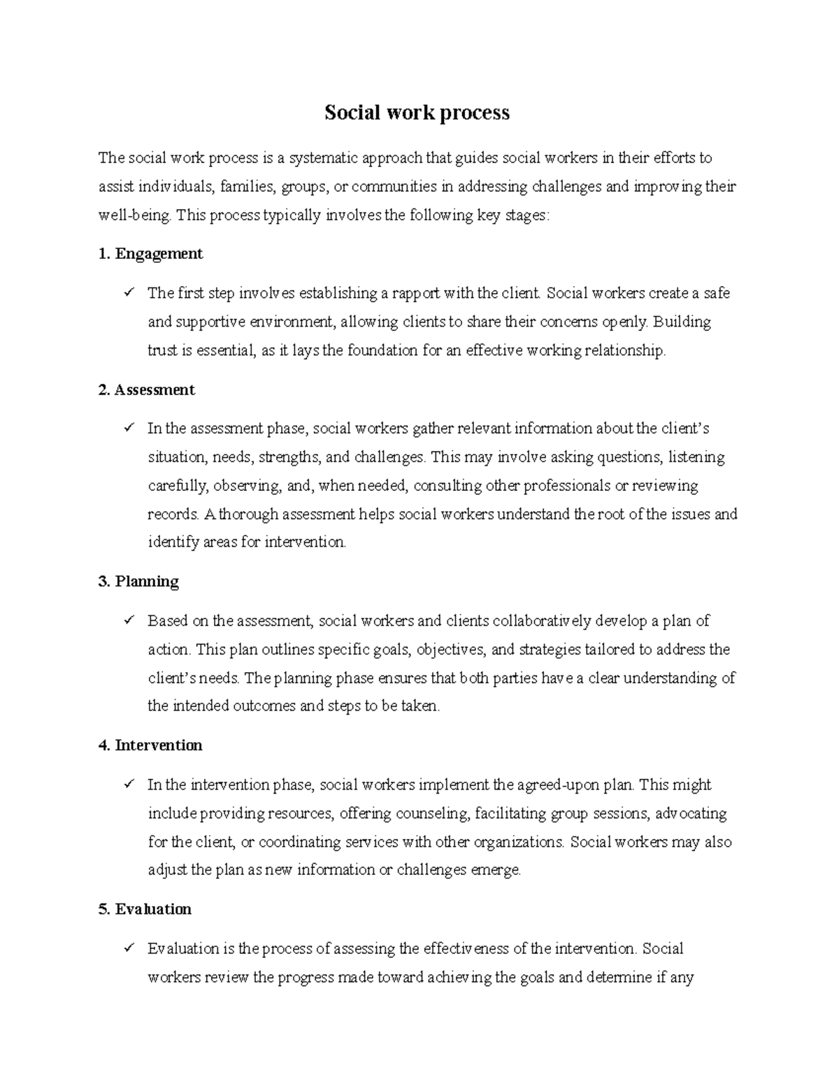 Social work process - This process typically involves the following key ...
