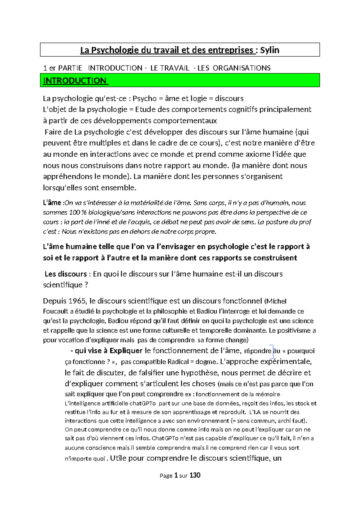 Psychologie du Travail - Cours Complet Sylin 2023/2024 - Studocu