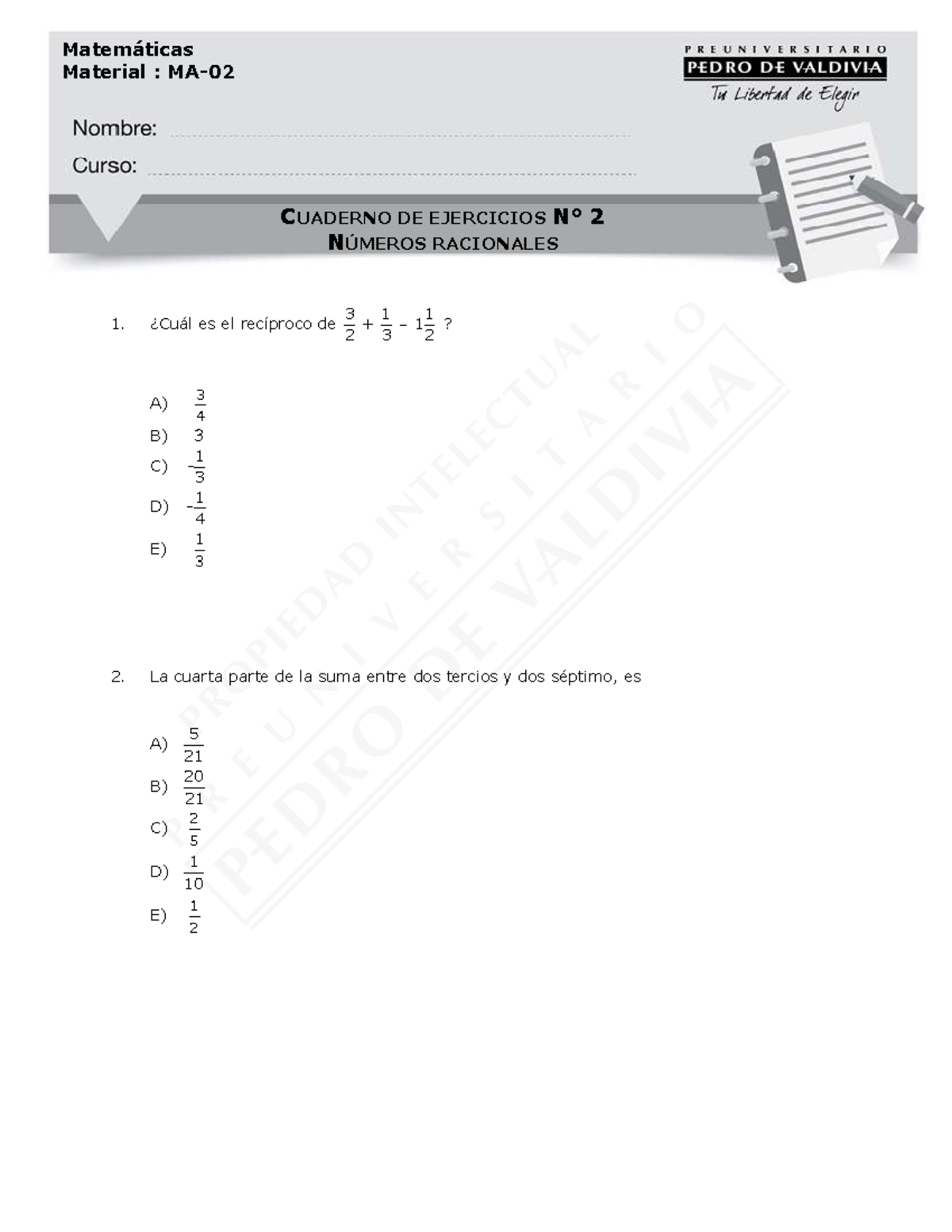 Guía de Ejercicios: Números Racionales - Matemáticas CUADERNO DE ...
