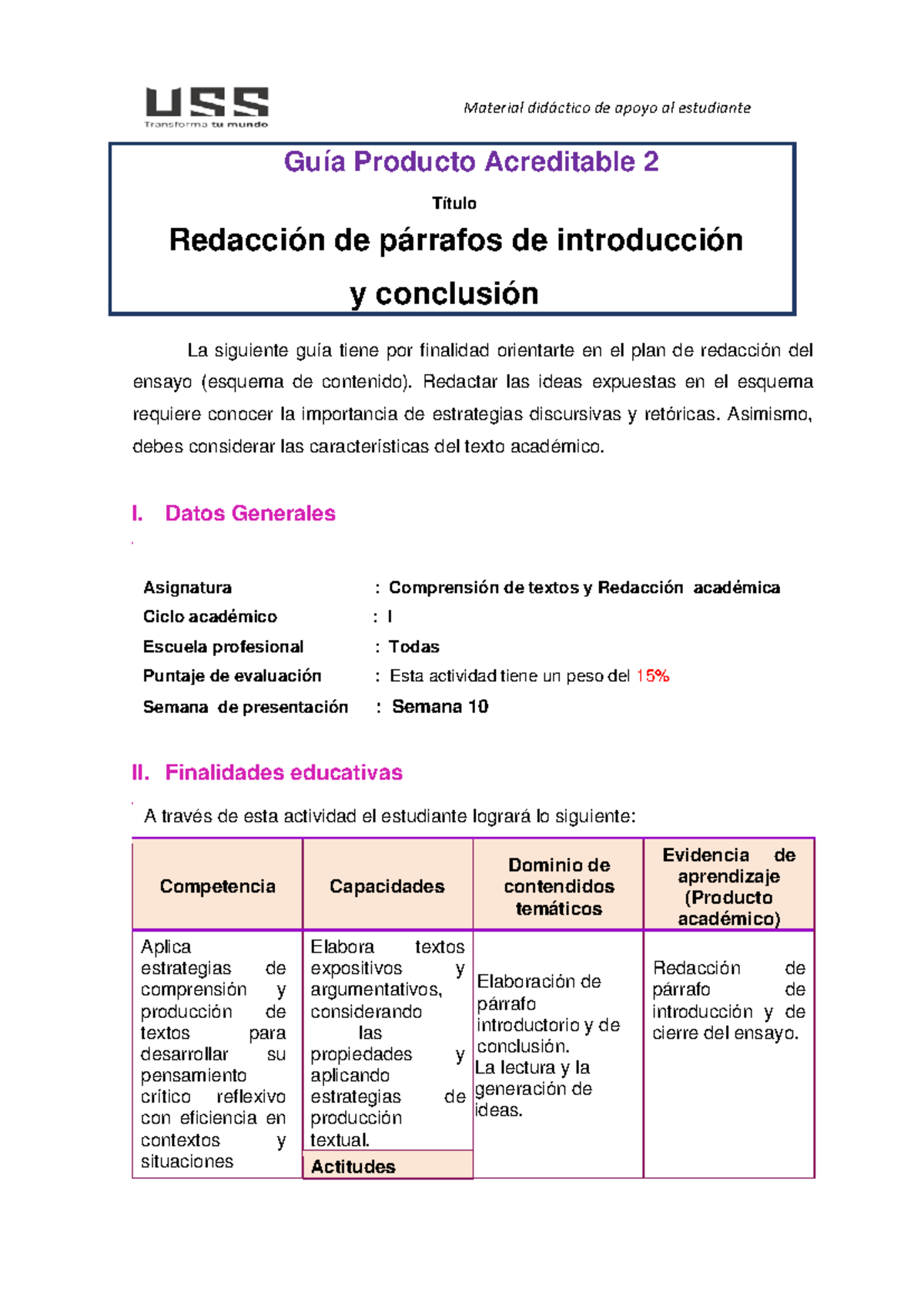 Guía de Redacción de Párrafos Introductorios y Conclusivos - PA2 CTRA ...