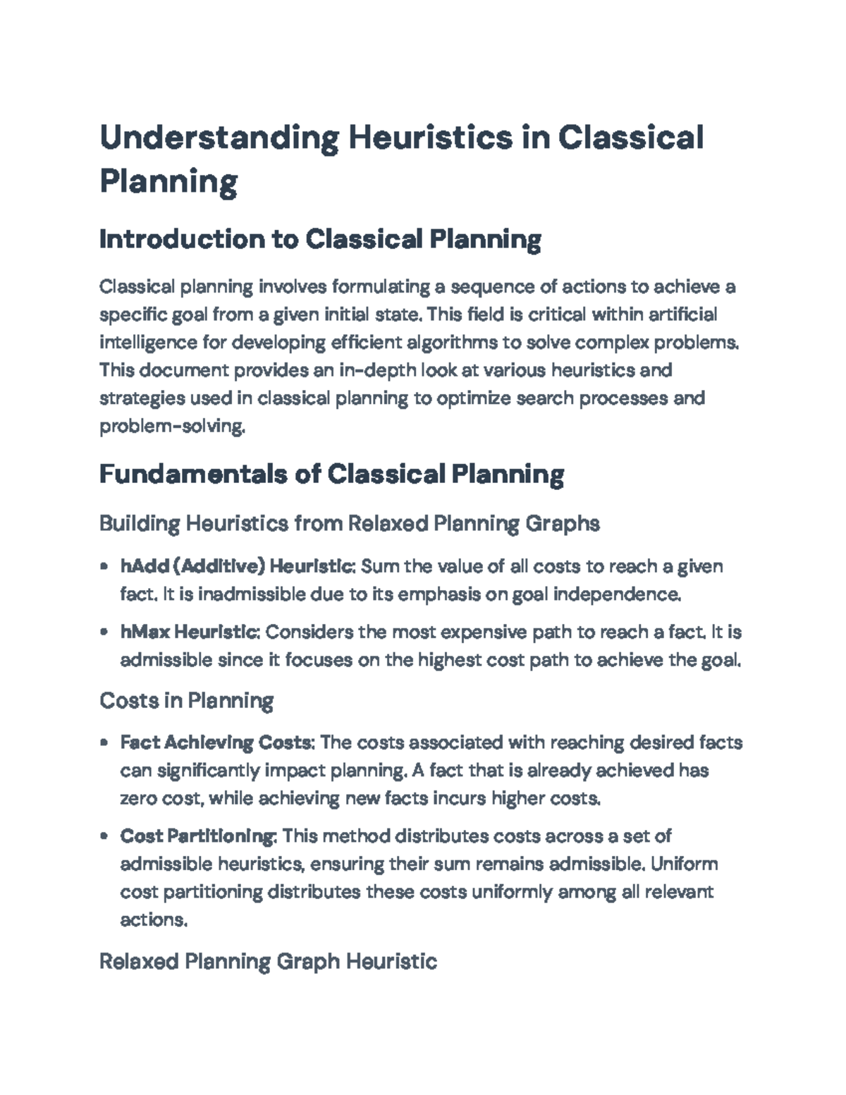 Classical Planning Heuristics: Strategies & Insights (CS101) - Studocu