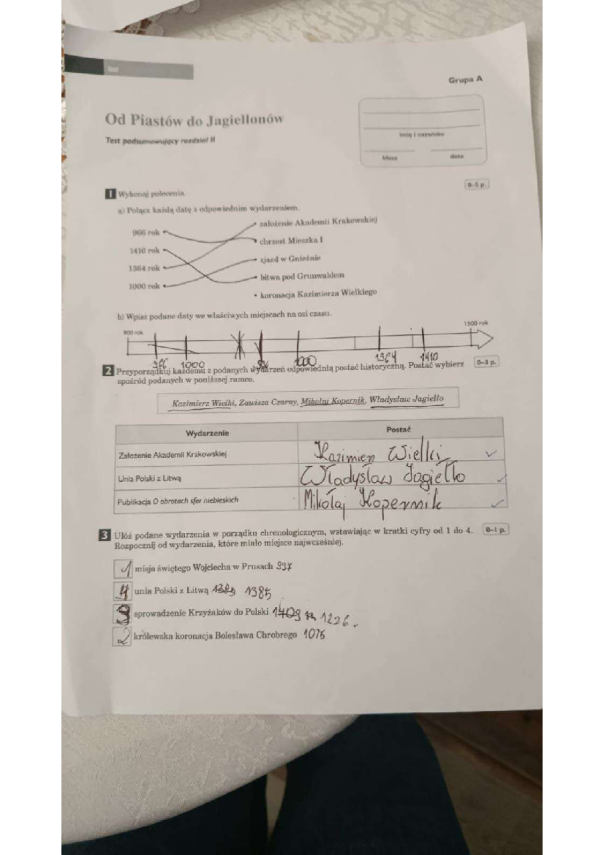 Test podsumowujący rozdział: Od Piastów do Jagiellonów (Grupa A) - Studocu