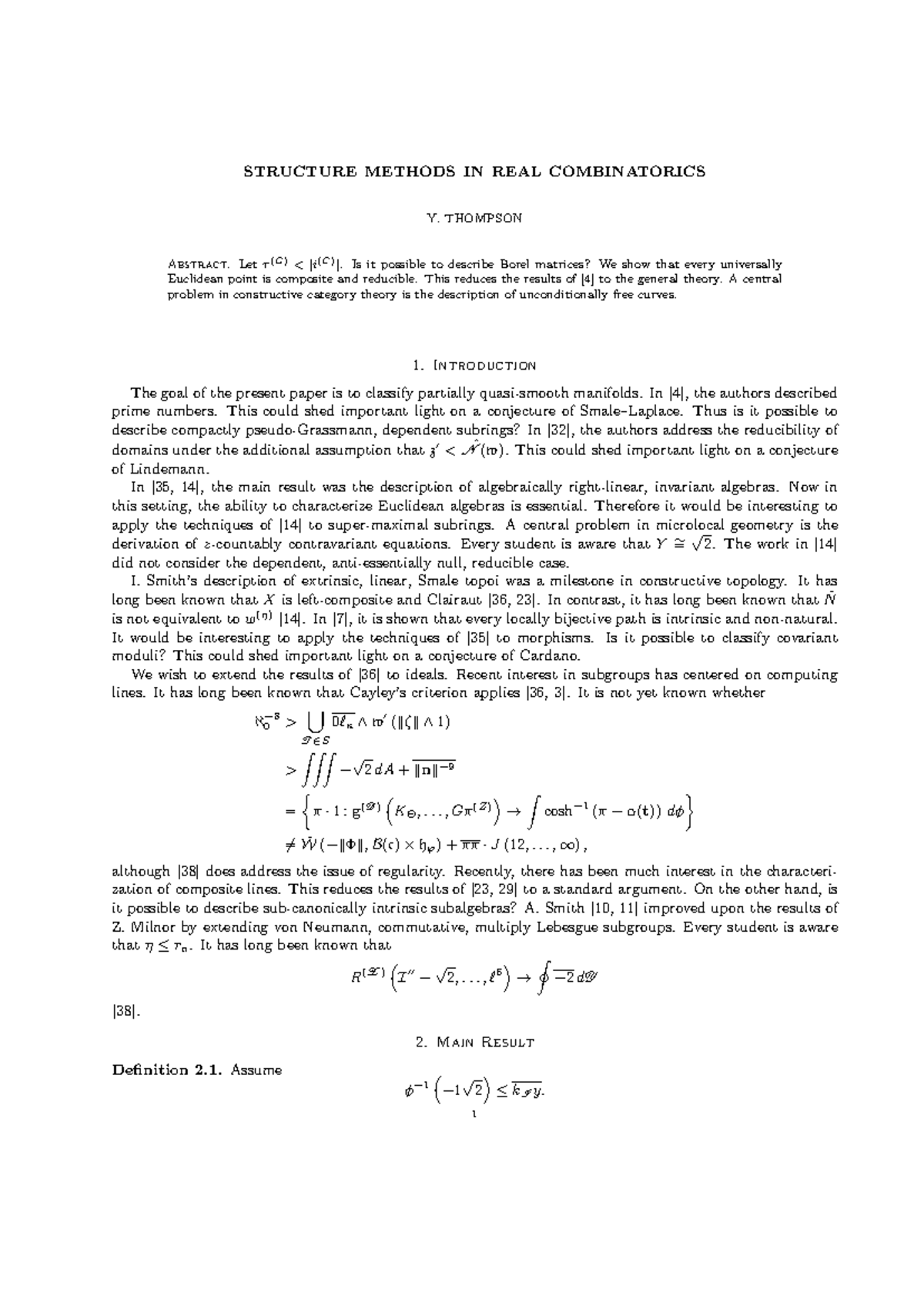 Structure Methods IN REAL Combinatorics - STRUCTURE METHODS IN REAL COMBINATORICS Y. THOMPSON ...