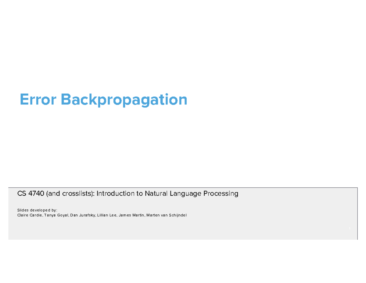 Error Backpropagation in Feedforward Neural Networks - CS 4740 Lecture ...