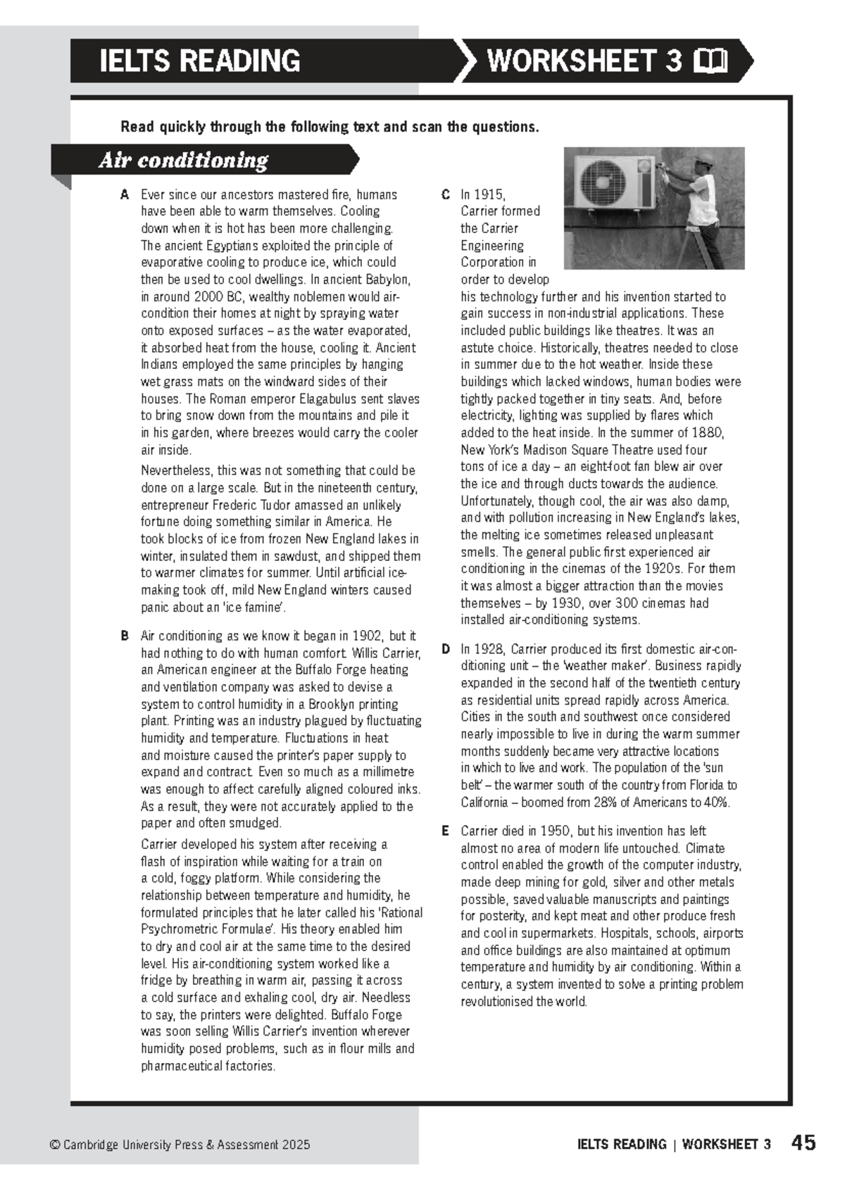 IELTS READING WORKSHEET 3: Air Conditioning History and Impact - Studocu