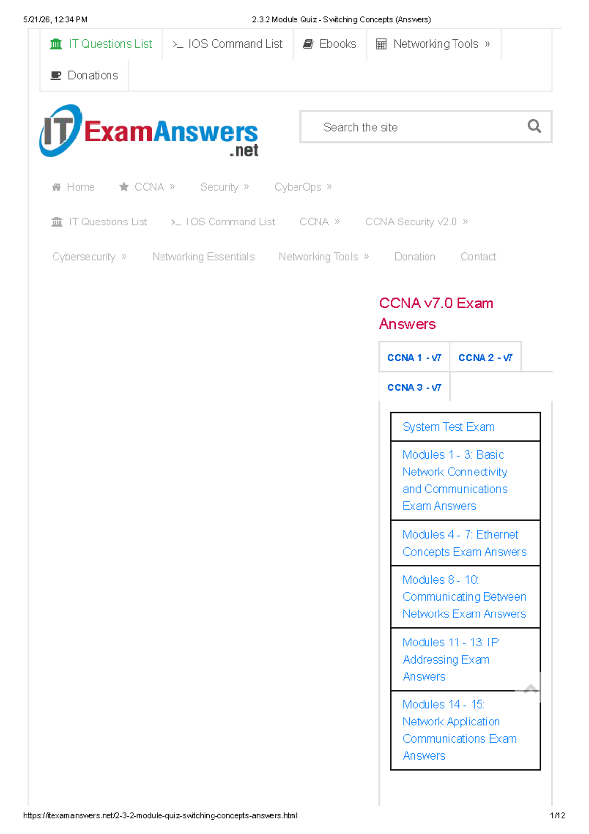 2.3.2 Module Quiz: Switching Concepts (Answers) for CCNA v7.0 - Studocu