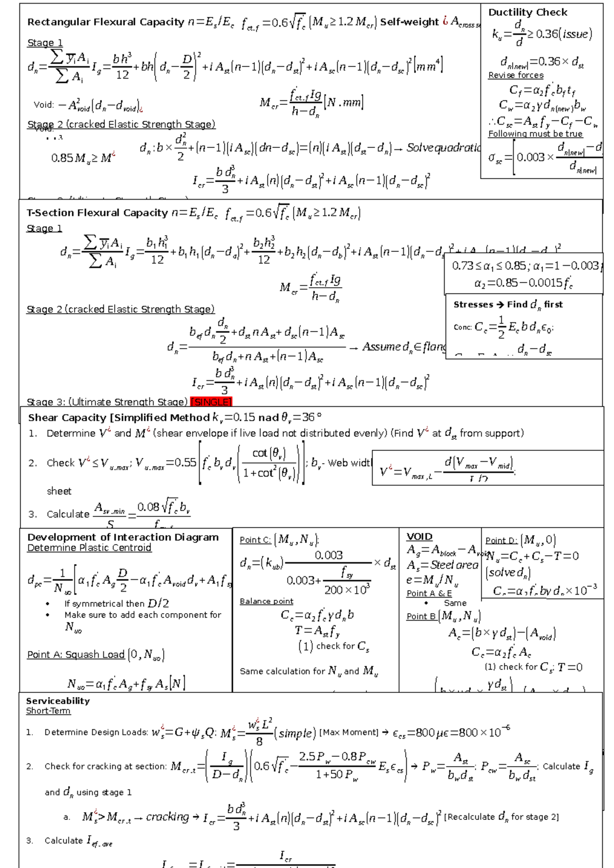 CVEN3304 Ductility Formula Sheet for Flexural Capacity Analysis - Studocu